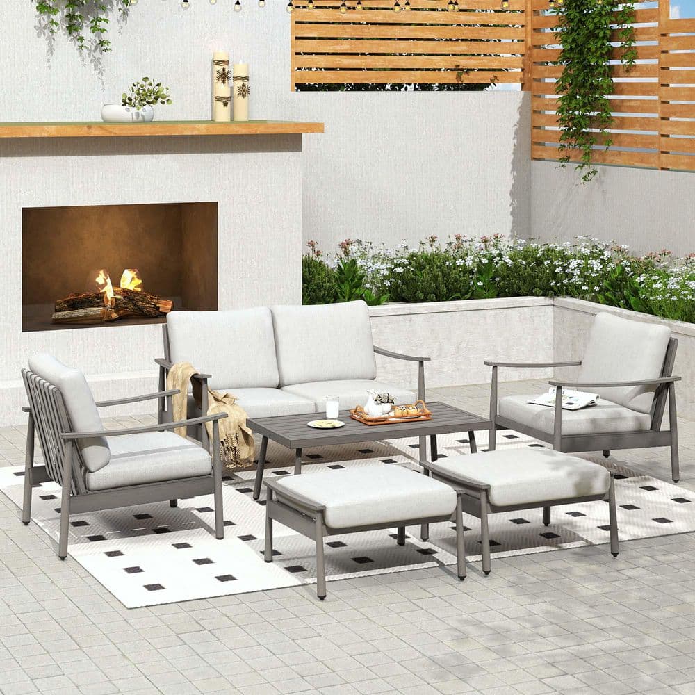 ChillPavilion Sunset Retreat 6-Piece Gray Aluminum Patio Conversation ...