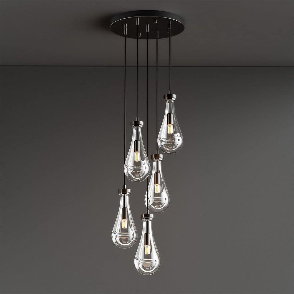 Merra 5-Light Black Modern Glass Raindrop Chandelier for Living Room ...