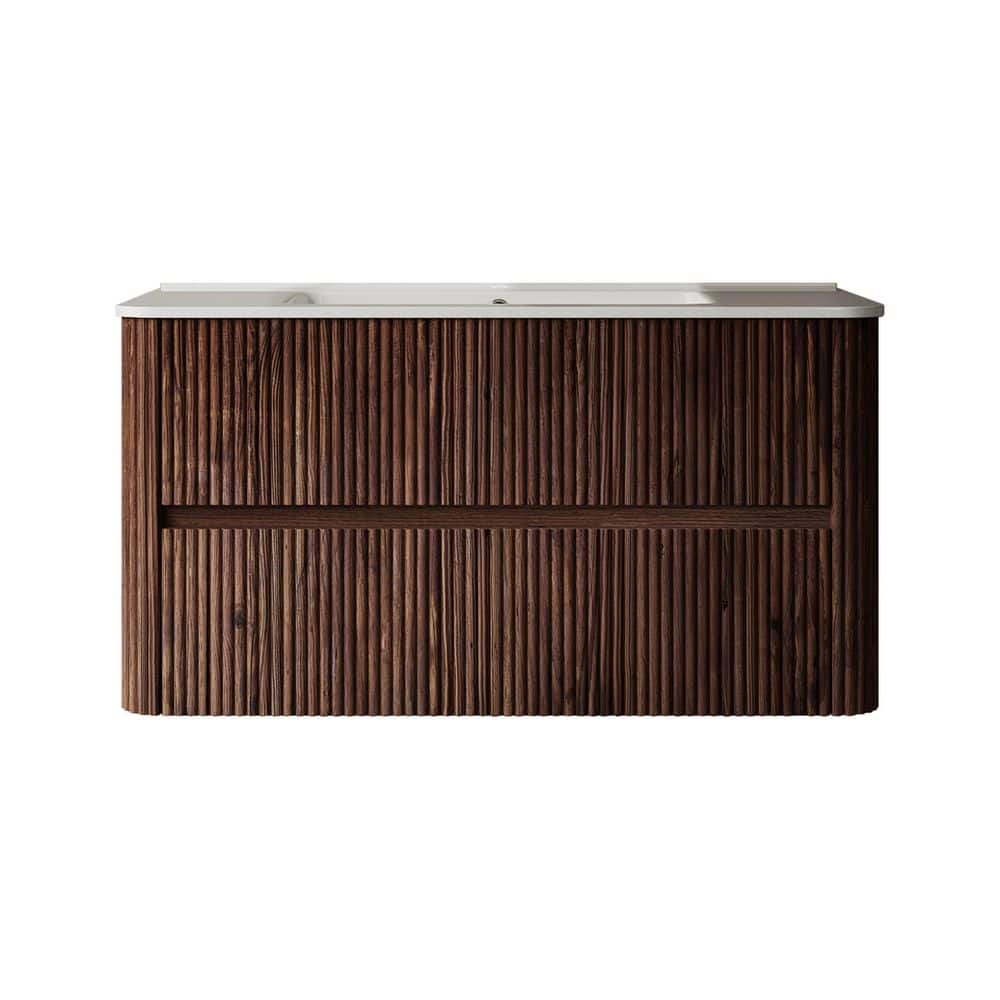 Tenleaf 36 in. W Single Sink Floating Bath Vanity in Brown with White ...
