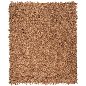 SAFAVIEH Leather Shag Light Gold 5 ft. x 5 ft. Square Solid Area Rug ...