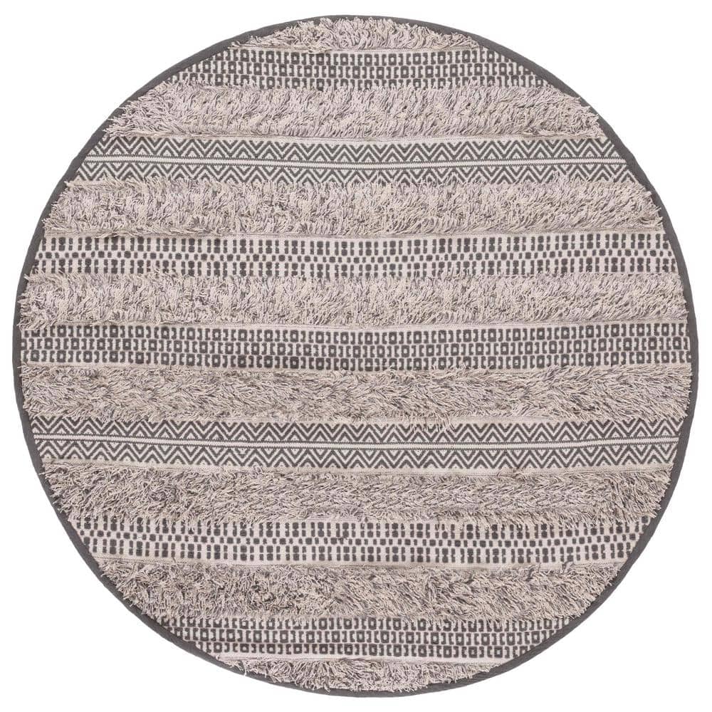 SAFAVIEH Natura Gray/Ivory 6 ft. x 6 ft. Abstract Native American Round ...