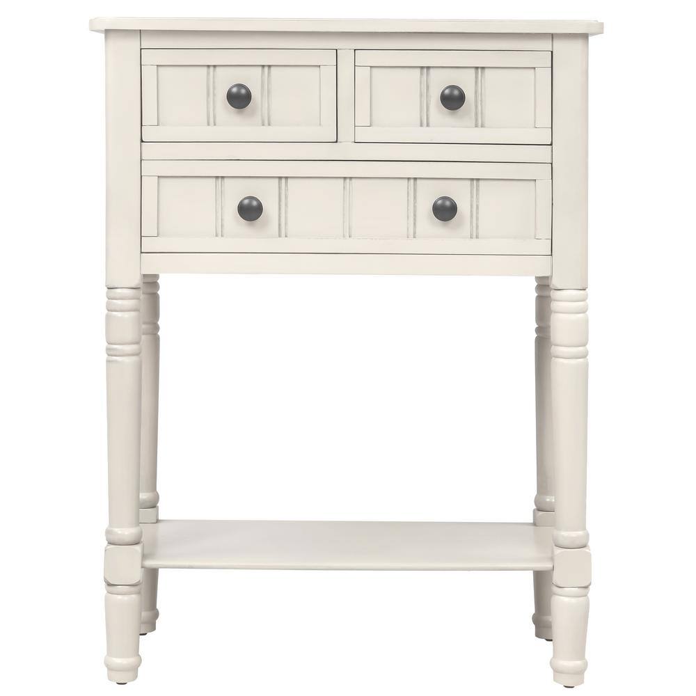 Qualler 24 in. Rectangle Ivory White Wood Console Table with 3-Storage ...