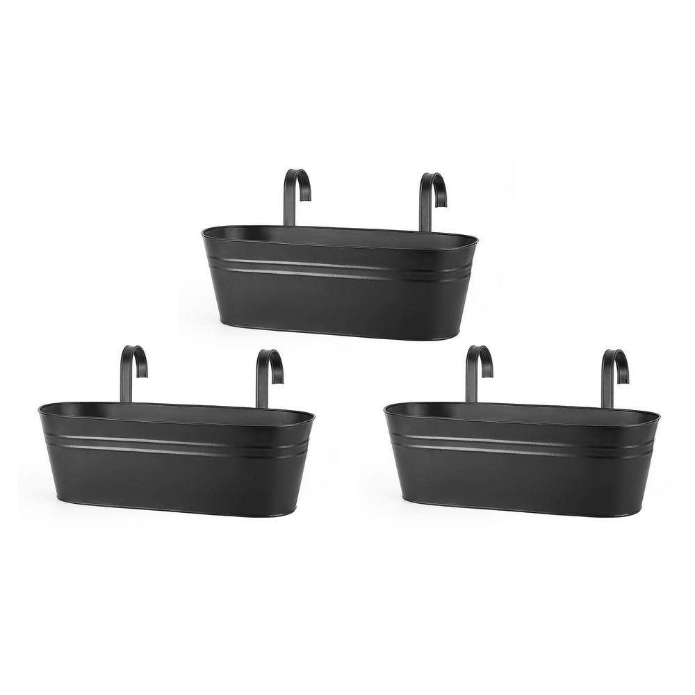 MOEPISY 3 Pack 15.7 in. W Black Metal Hanging Flower Pots for Railing ...