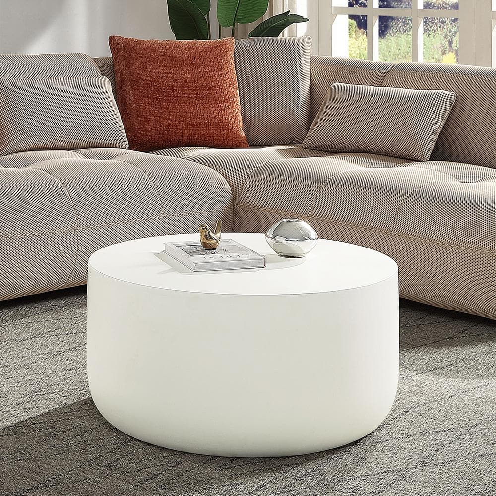 Acme Furniture Dustan 31 in. Natural White Round Wood Coffee Table ...