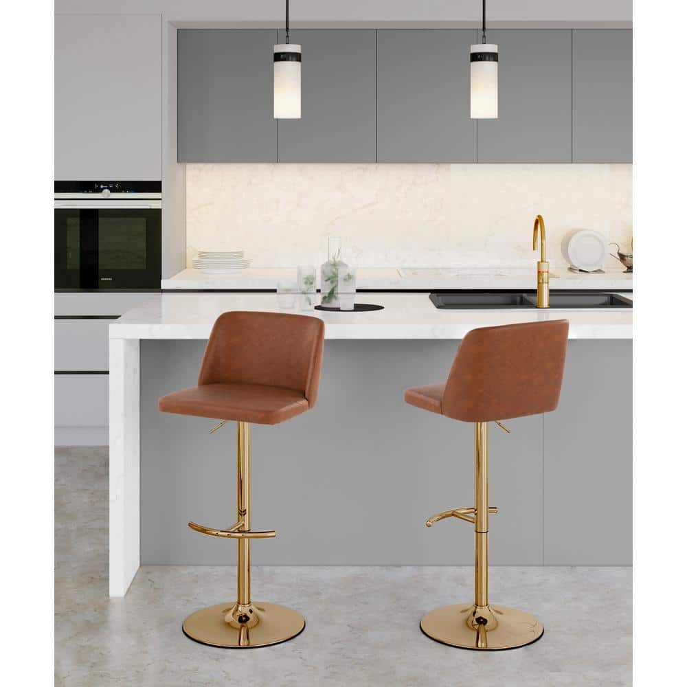 Lumisource Toriano 33 in. Camel Faux Leather and Gold Metal Adjustable ...