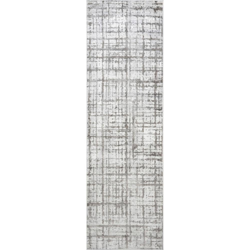 nuLOOM Annie Modern Crosshatch Abstract Light Gray 3 ft. x 8 ft. Runner ...