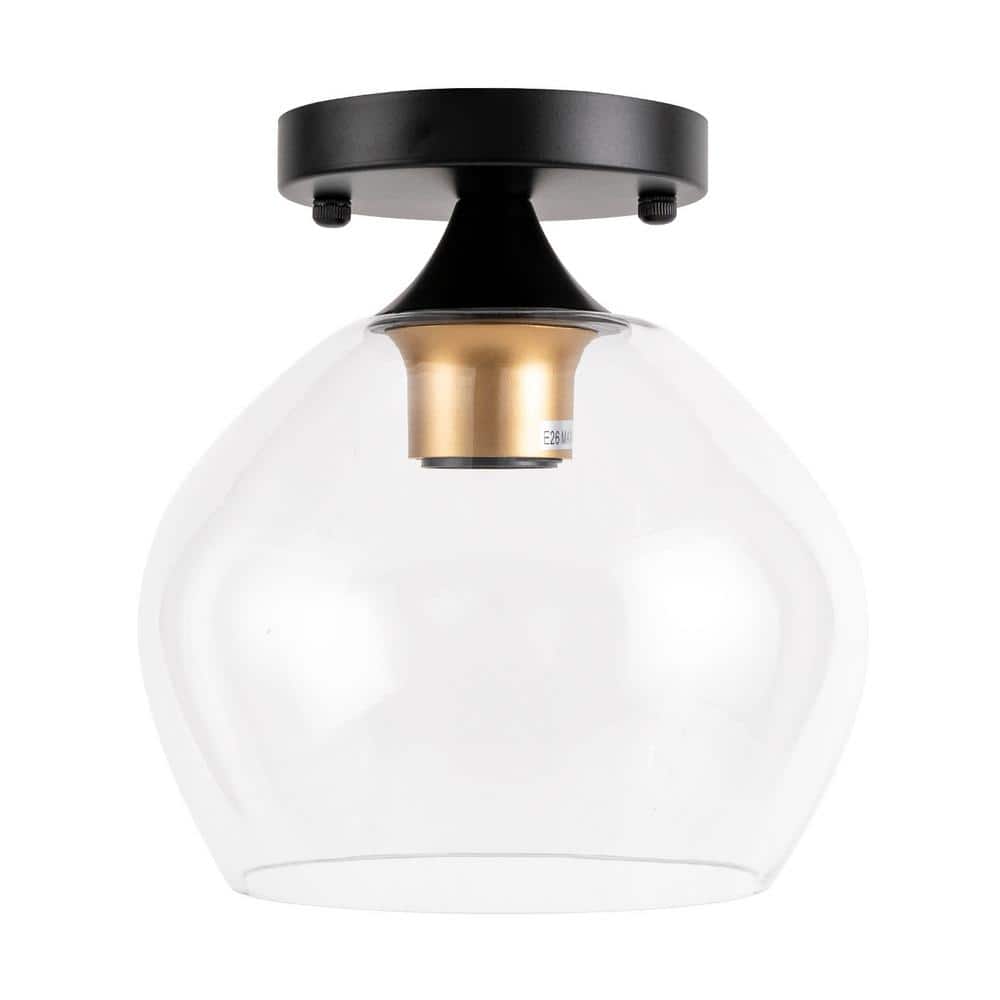 OUKANING 8 in. 1-Light Black Modern Semi-Flush Mount Ceiling Light with ...