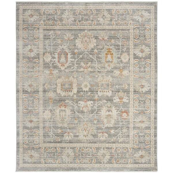 Nourison Traditional Home Grey 9 ft. x 11 ft. Distressed Traditional ...