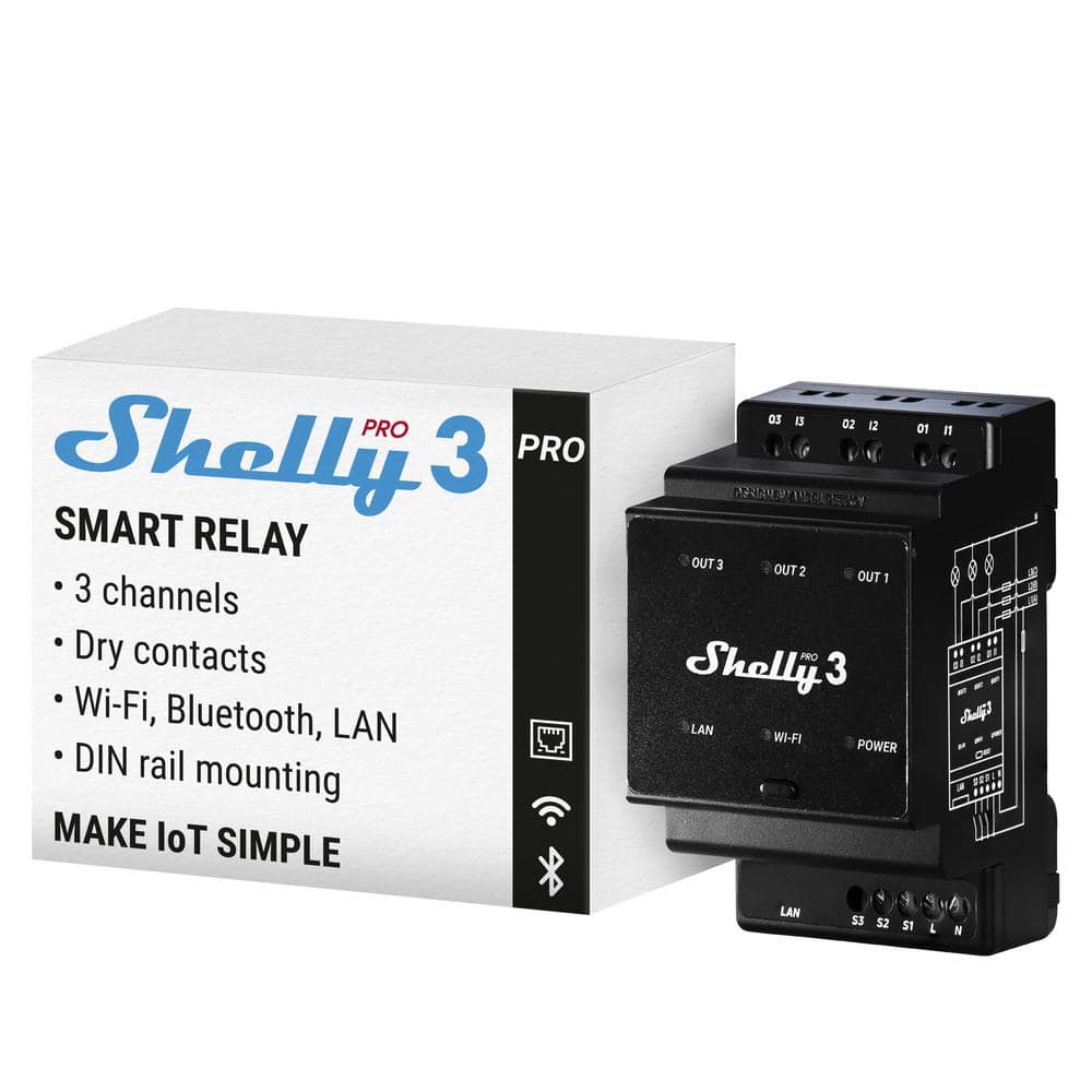 Shelly Pro 3, 16A, Wi-Fi, LAN and Bluetooth 3-Channel Smart Relay, Home and Facility Automation ...