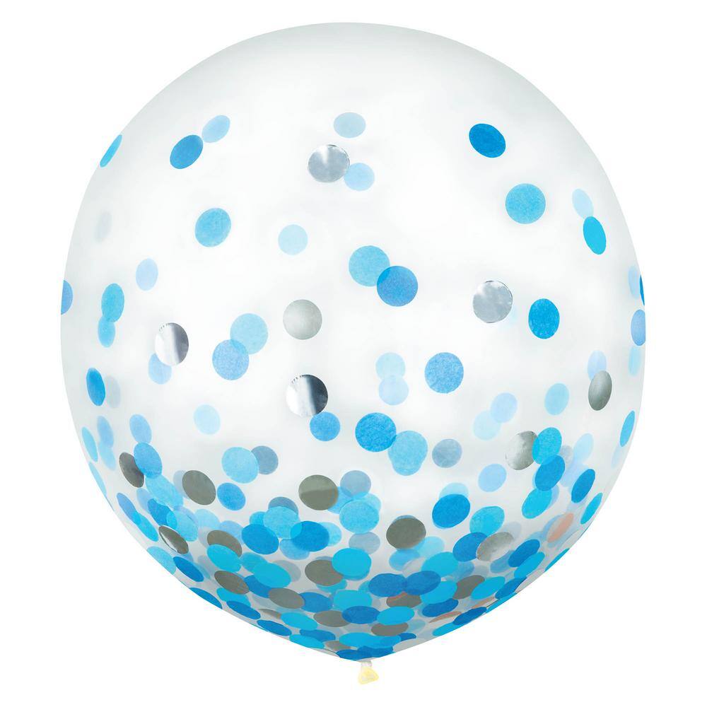 Amscan 24 in. Round Blue and Silver Confetti Balloons (2-Pack) 1100006 ...