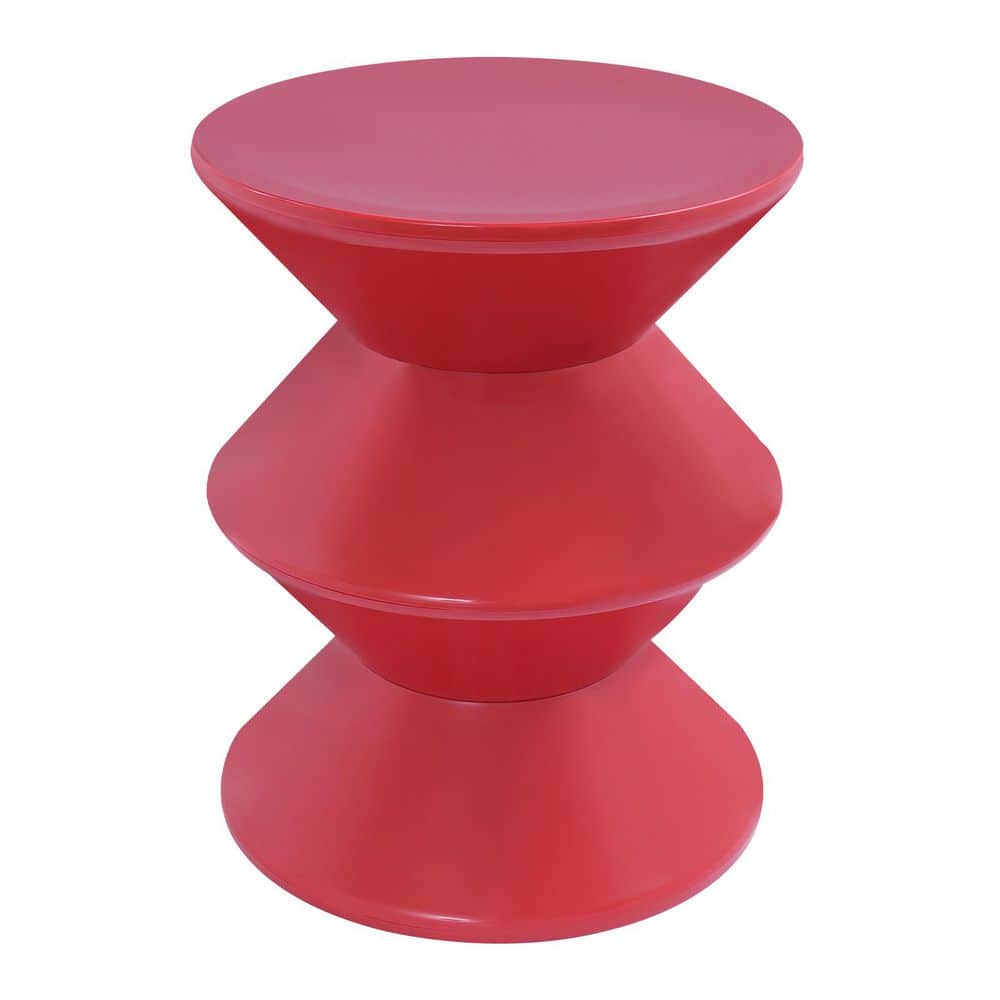 YIYIBYUS Red 17.7 in. H Round Plastic Outdoor Side Table Patio Side ...