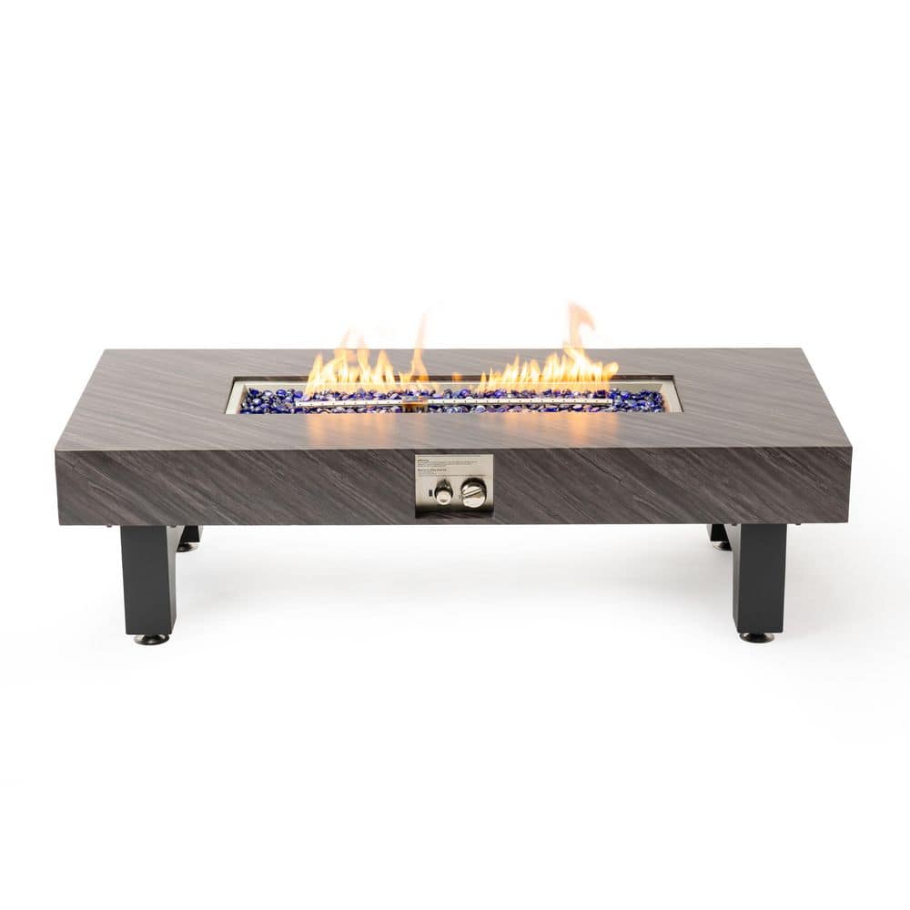 SpassWay Stone Series 54in L x 15in H Rectangular Iron Propane Fire Pit ...