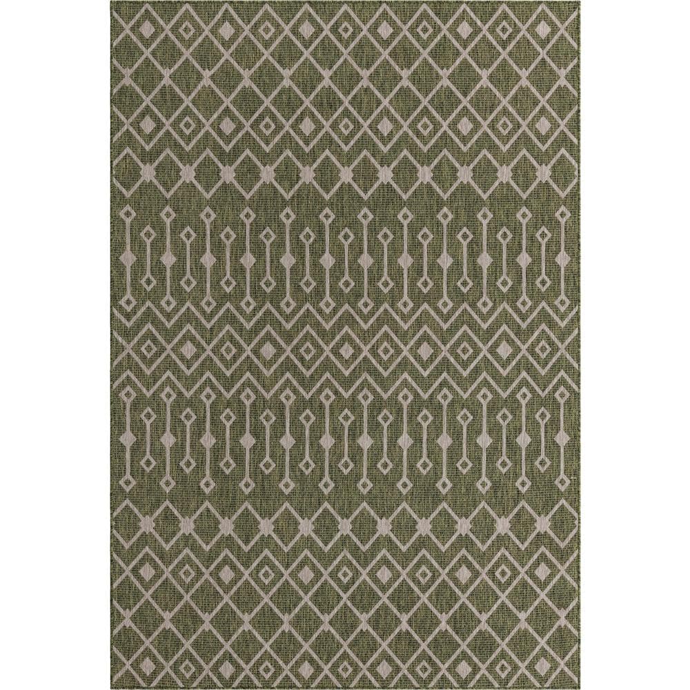 Unique Loom Green/Gray Tribal Trellis Outdoor 7 ft. x 10 ft. Area Rug ...