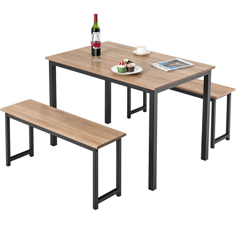 Costway 30 in. Rectangle Brown 3-Piece Dining Table Set MDF Board ...