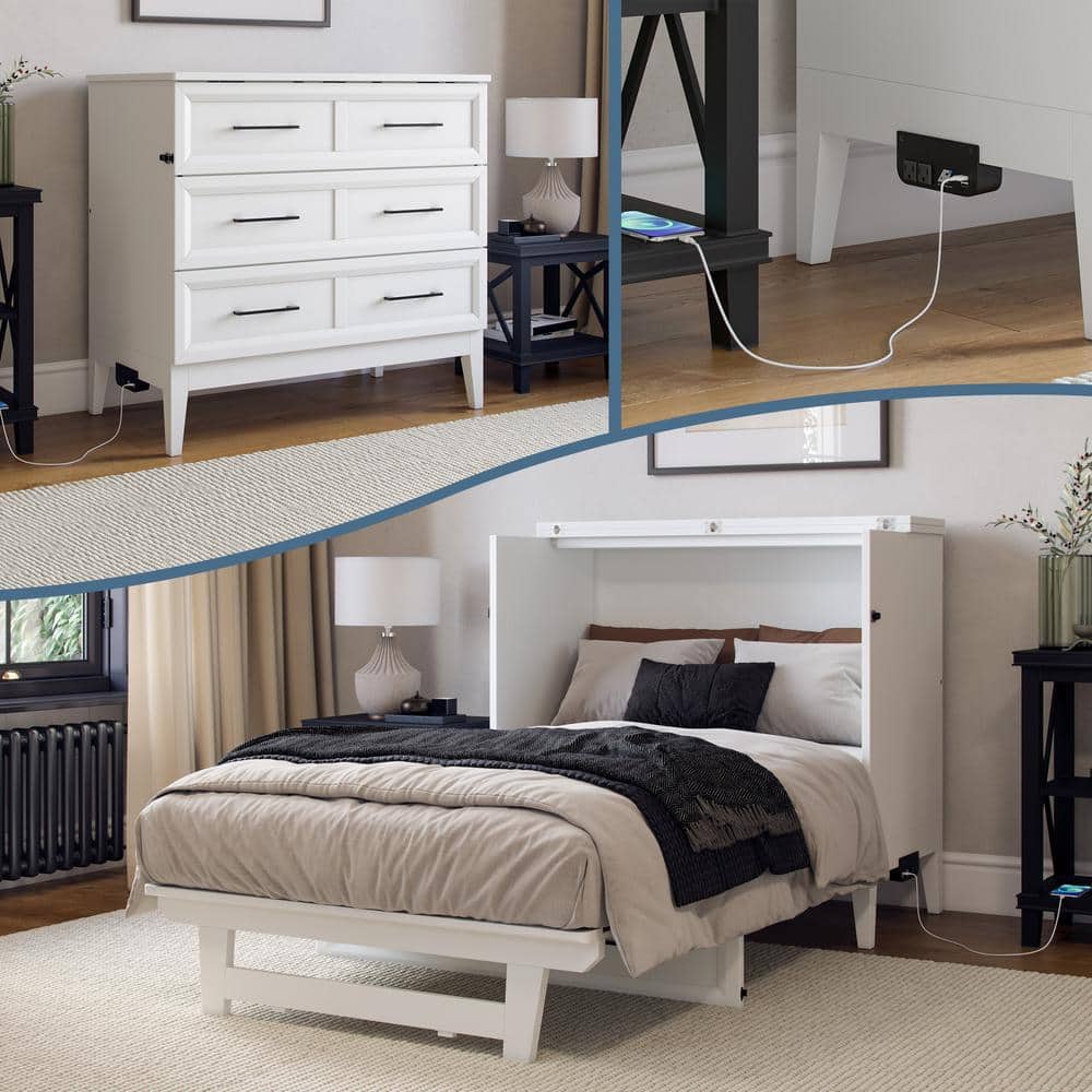 AFI Santa Fe White Solid Wood Frame Twin Murphy Bed Chest with Mattress ...