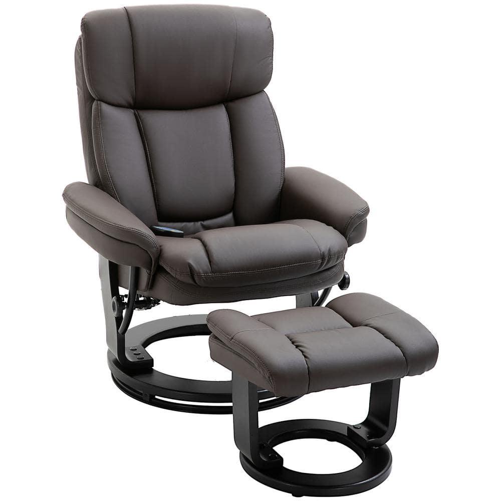 HOMCOM Brown PU Leather Massage Chair with Ottoman and Swivel 700 ...