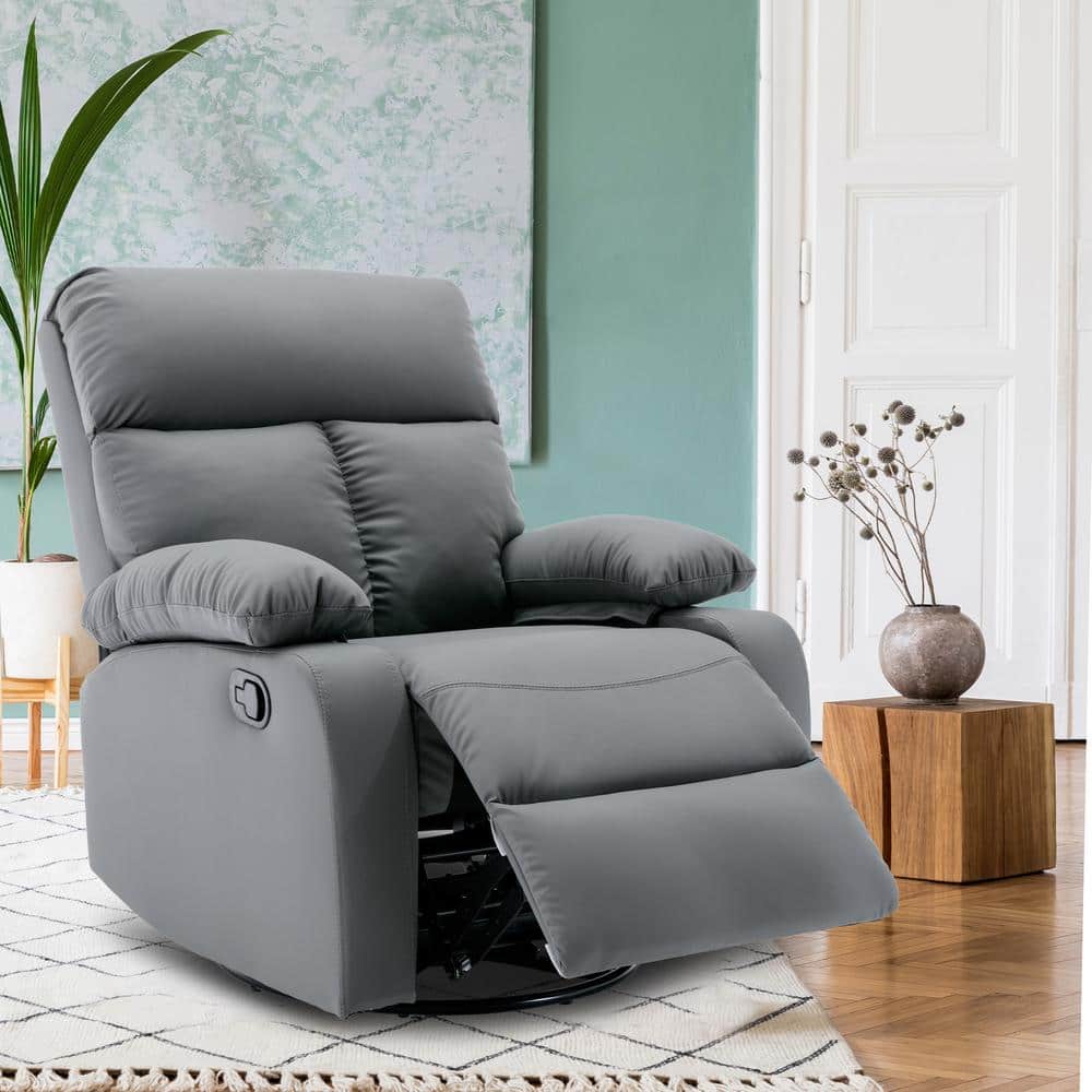 Reviews for Pinksvdas 30.2 in. Dark Grey Manual Swivel Rocker Recliner, Small Tech Faux Leather ...
