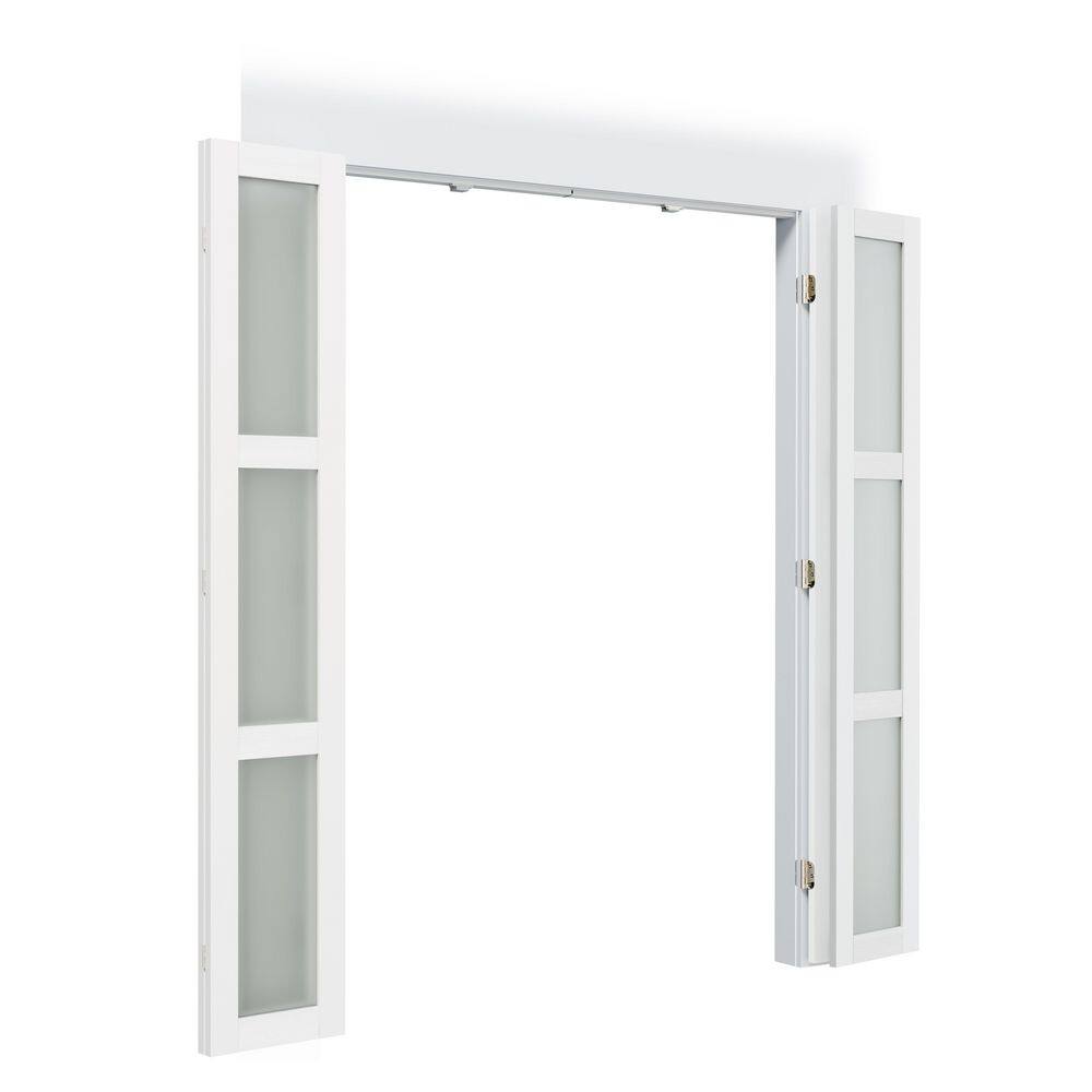 TENONER 72 in. x 80 in. 3-Lite, Frosted Glass, Solid Core, MDF, PVC ...