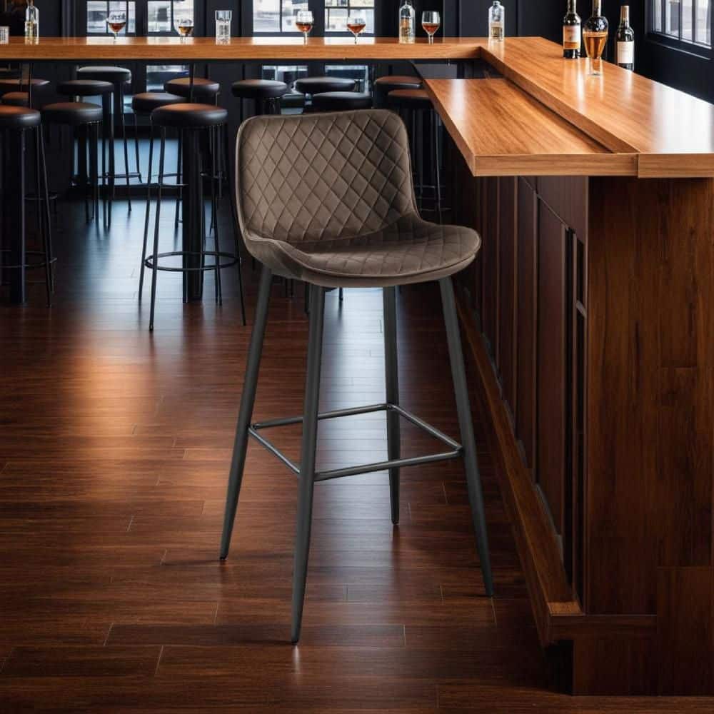 Benjara Aniya 42 in. H Black and Brown Metal Bar Stool with Velvet Seat ...
