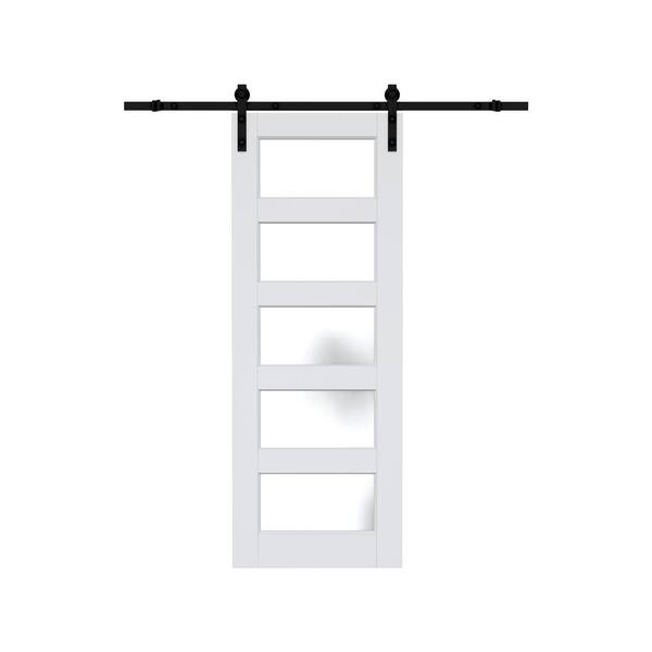 ARK DESIGN 30 in. x 80 in. 5-Lite Tempered Frosted Glass White Primed ...