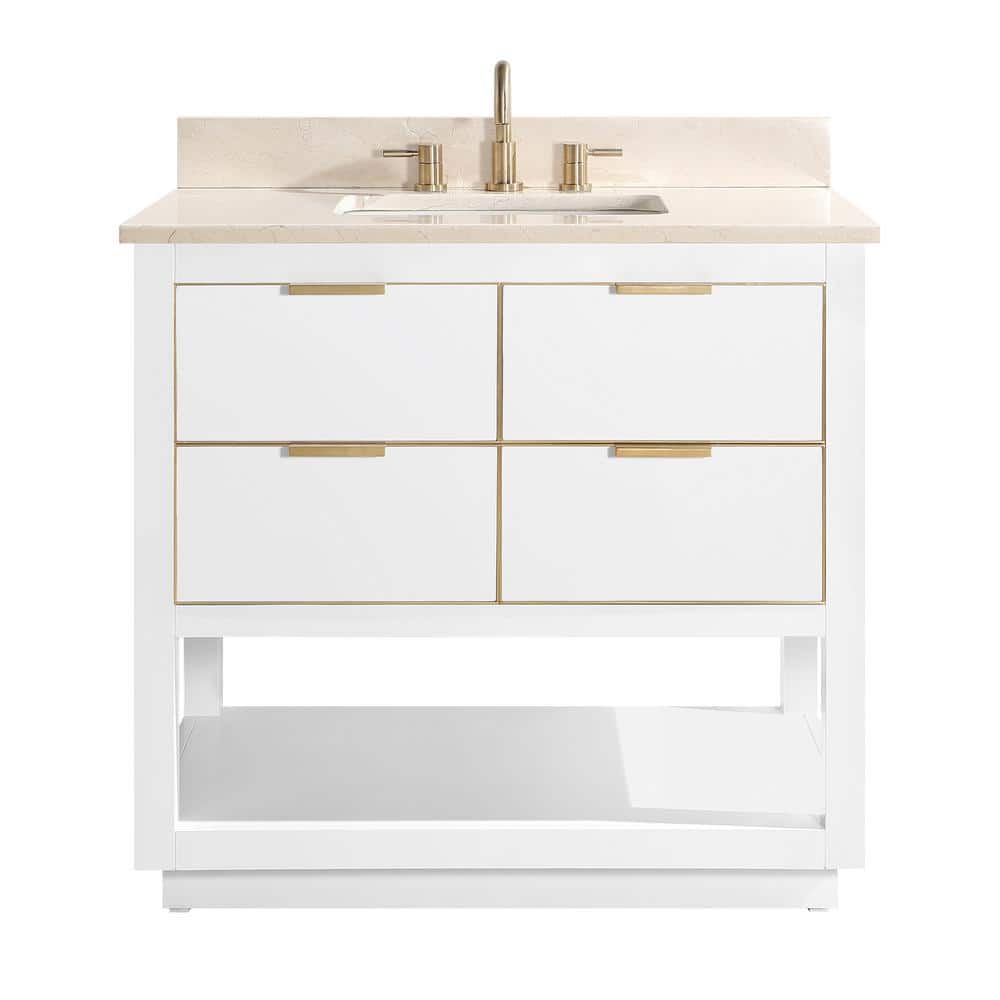 Avanity Allie 37 in. Single Sink White with Gold Trim Bath Vanity with ...