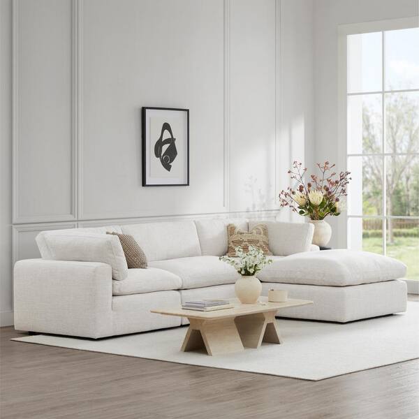 Spruce Spring Garrick 116 Oversized Fabric L Shaped Sofa Set Extra Large Deep Seat Modular Sectional Sofa for Living Room in White SS2738 3O A0300391T The Home Depot