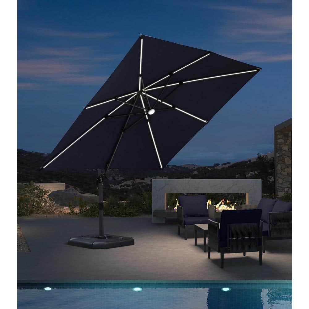 PURPLE LEAF 10 ft. Square Cantilever Umbrella Solar Powered LED ...