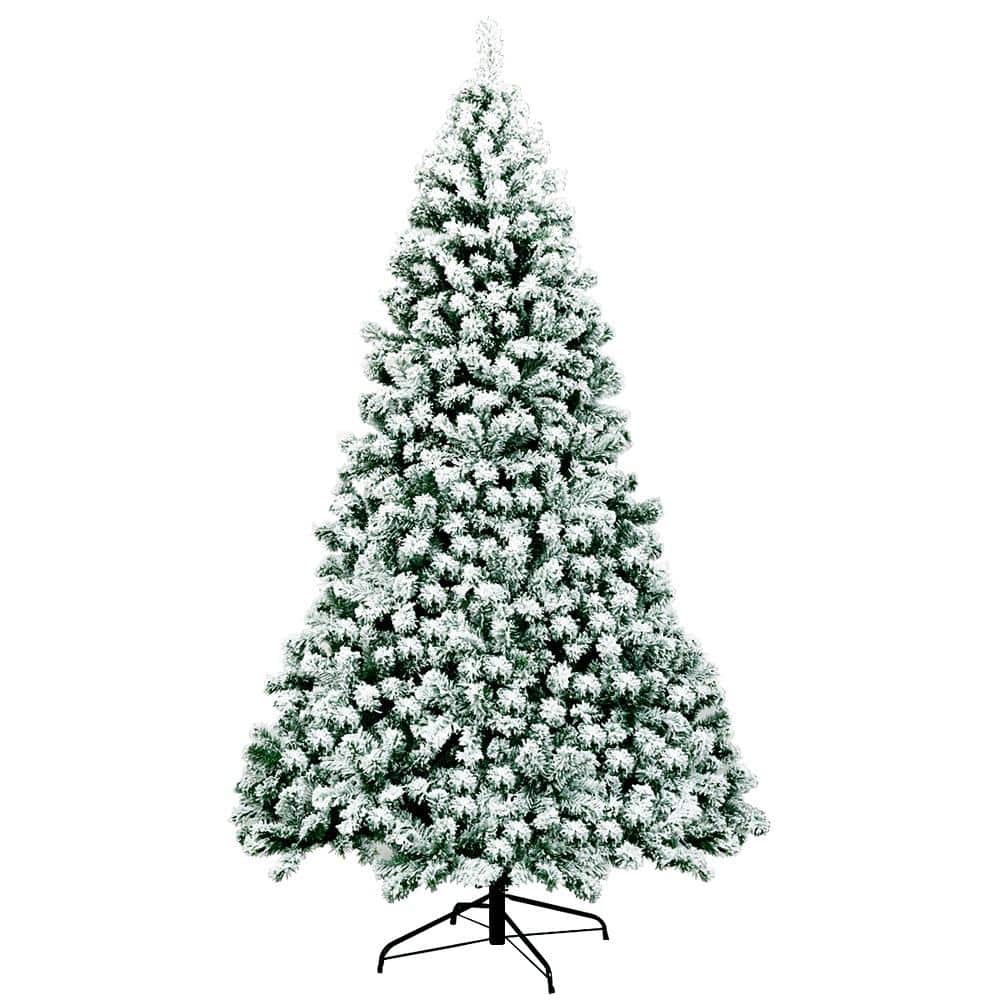 Gymax 7.5 ft. Pre-lit Snow Flocked Artificial Christmas Tree Hinged ...