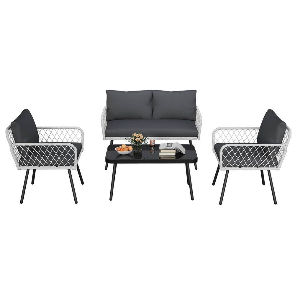 Garvee 4-Piece Metal Frame Patio Conversation Set with Coffee Table, 2 ...