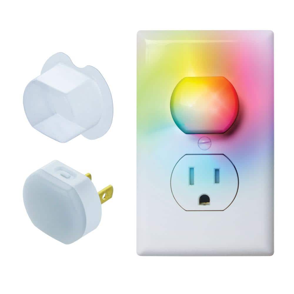 Hampton Bay 1-Gang Duplex Wall Plate with 2 Color Changing Plug Lights ...