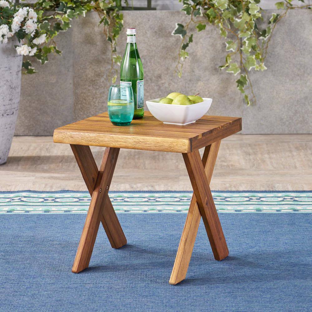 1-Piece 18 in. Outdoor Patio Wood Side Table with Cross Base for ...