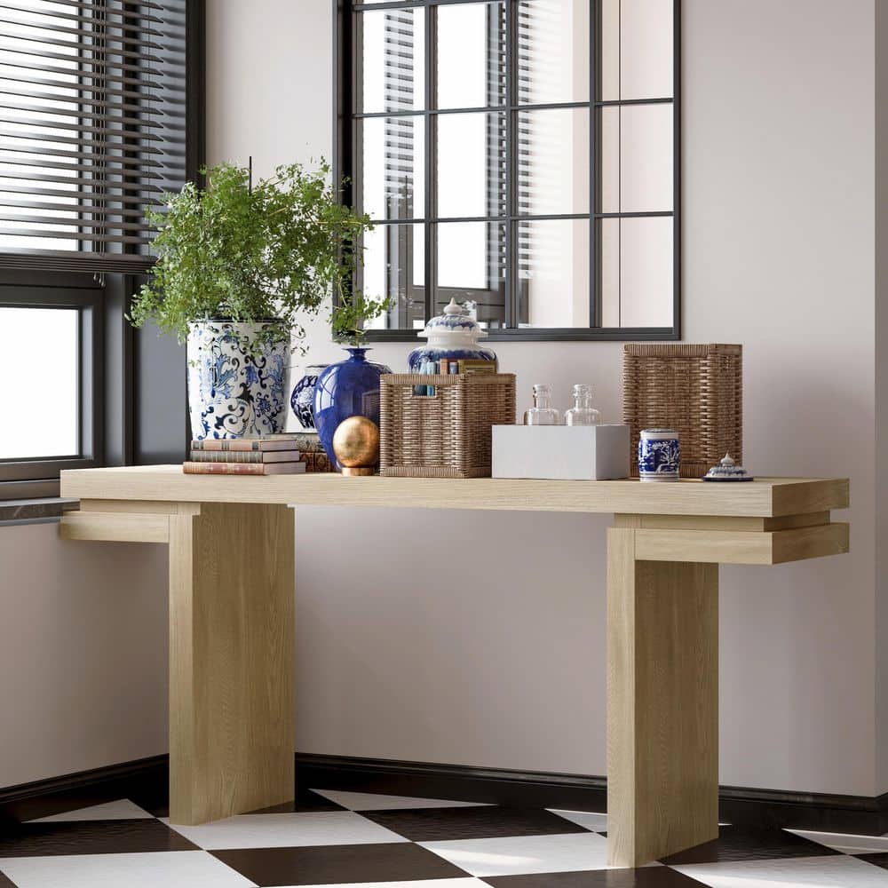 Noble House Ulsten Modern 66 in. Distressed Oak Finish Rectangle MDF ...