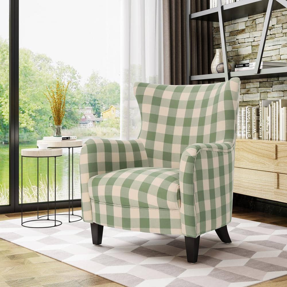 Noble House Arabella Green Checkerboard Fabric Club Chair 42701 The Home Depot
