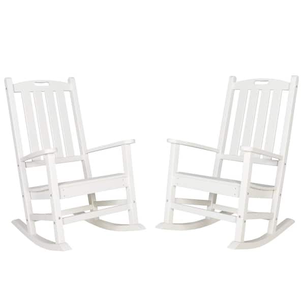 VEIKOUS 2-Piece Plastic Outdoor Rocking Chair Set, White PG0207-02WH-1 ...