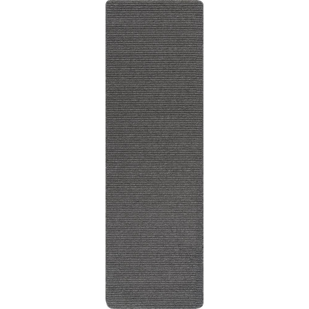Beverly Rug Oasis Solid Gray 2 ft. x 7 ft. Non-Slip Rubber Back Indoor ...