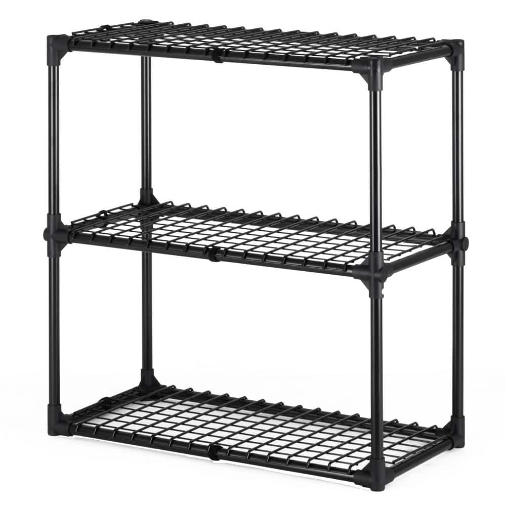 FUNKOL 4-Shelf Black Heavy-Duty Steel Type Storage Rack with Lid, Holds ...
