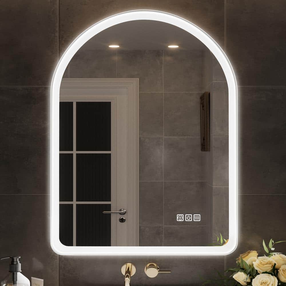 QueenFun Lindia 30 in. W x 40 in. H Arched Framed Anti-Fog Lighted Wall ...