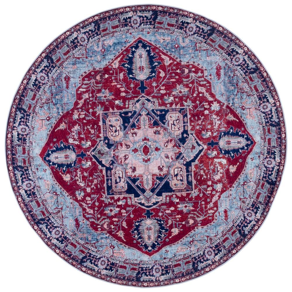 SAFAVIEH Tucson Red/Navy 5 ft. x 5 ft. Machine Washable Medallion ...