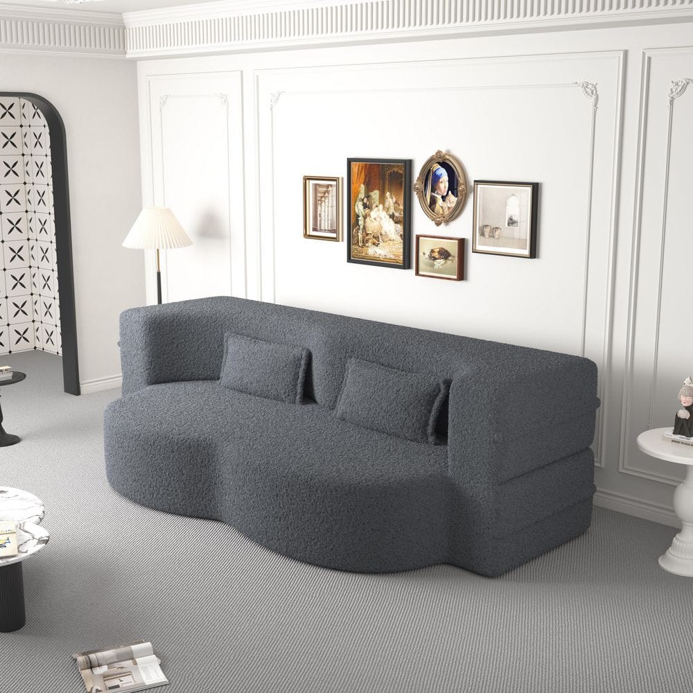 Noble House Nigel 78 in. Grey Teddy Fabric Upholstery Full Size Floor ...