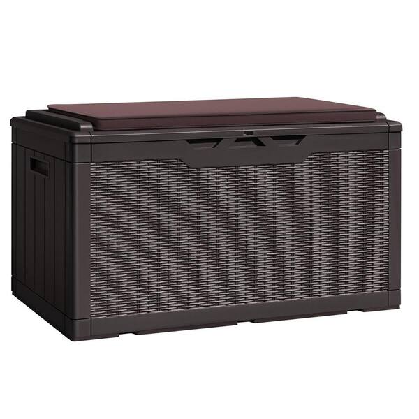 100 Gal. Large Dark Brown Resin Deck Box with Cushions and Lockable Lid ...