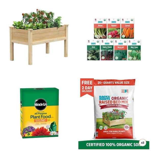 48 in. x 24 in. x 31 in. Cedar Garden Bed, Veggie Seeds (7-Pack), Plant ...