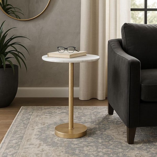 Liv & Skye 13 in. Gold Round Marble Accent Table 17061-01 - The Home Depot