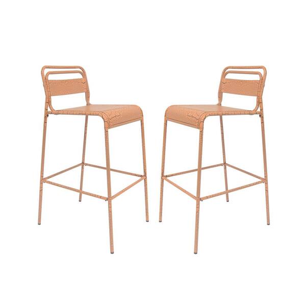 40 in. H Orange Metal Rust-resistant Outdoor Bar Stool w/ Matte Crackle ...