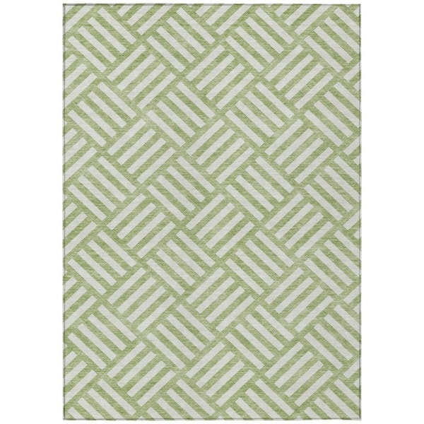 HomeRoots Artichoke Green, Ivory 5 ft. x 8 ft. Woven Geometric ...