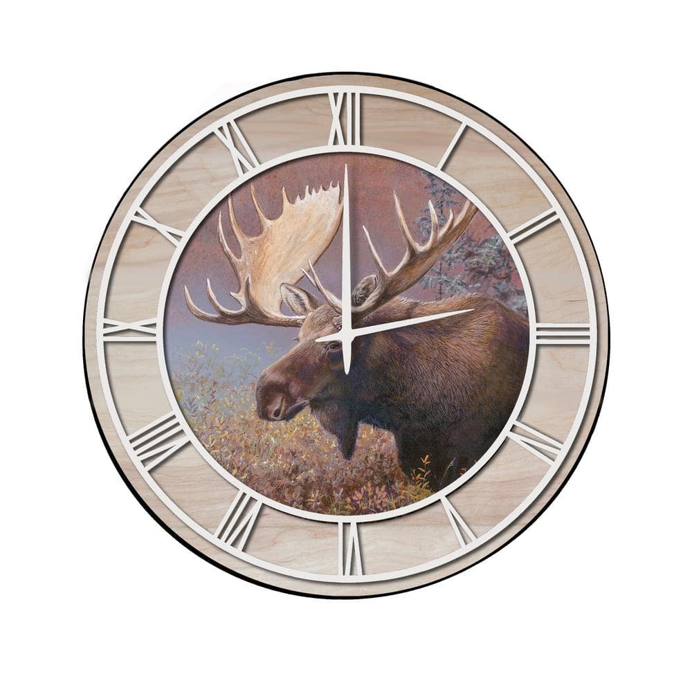 "Chocolate Moose" Woodgrain Accent and White Numbers Imaged Wall Clock ...
