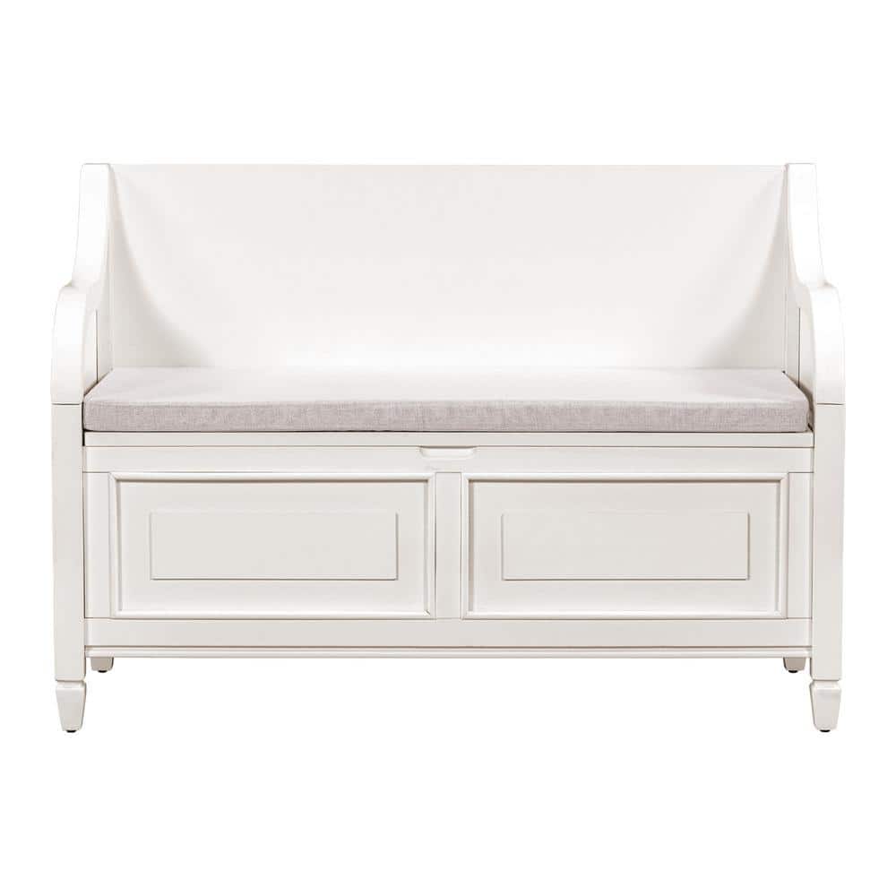 JASIWAY Rustic Style White Storage Bench Entryway Bench with Linen ...