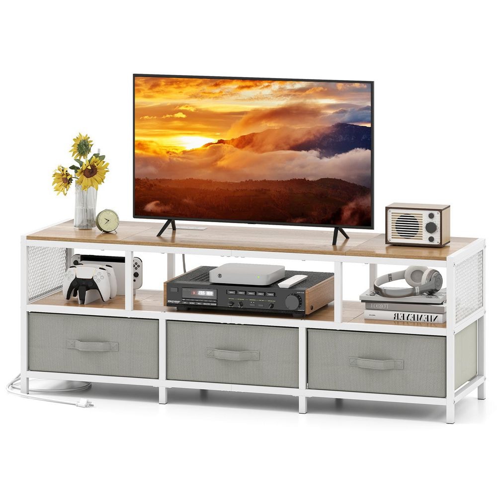 Boyel Living Light Brown TV Stand Fits TVs up to 65 in. with Power ...