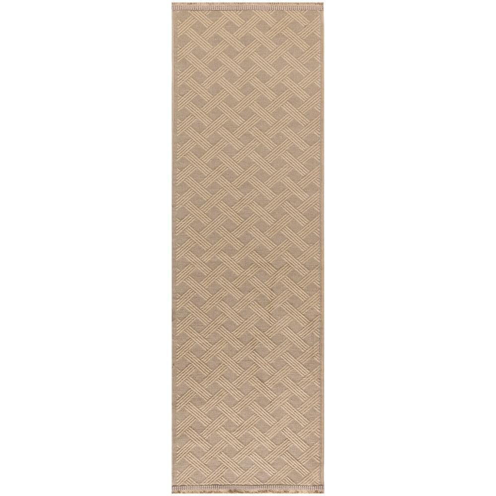 Nourison Washable Jute Natural 2 ft. x 8 ft. Solid Geometric ...