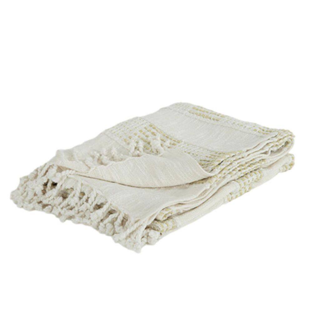 HomeRoots Natural Striped Cotton Throw Blanket 2000519079 - The Home Depot