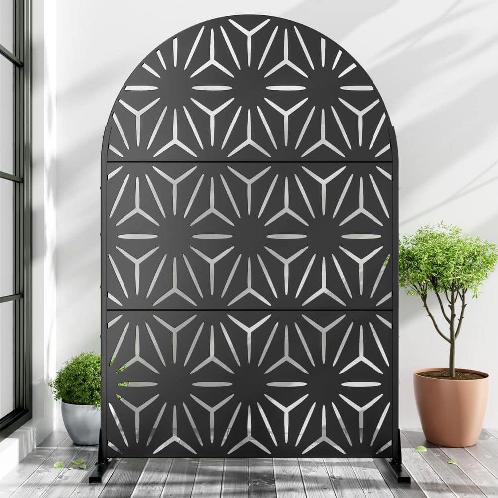 Lirago 72 in. x 47 in. Arched-Top Black Privacy Screen Galvanized ...